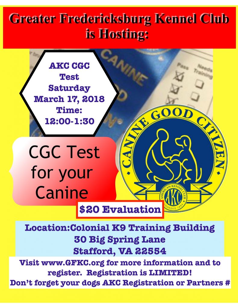 CGC Test - Greater Fredericksburg Kennel Club